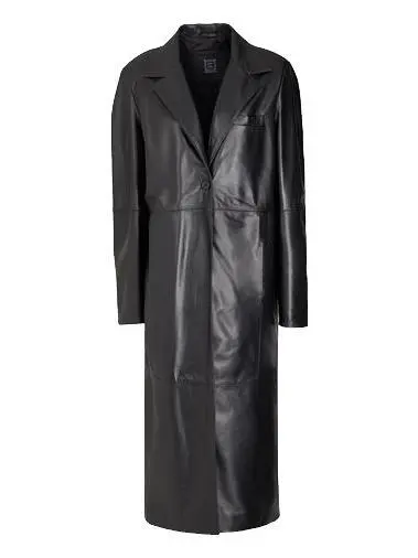 8 BY YOOX Leather Single-breasted Maxi Coat - Black