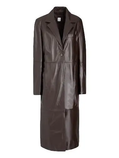 8 BY YOOX Leather Single-breasted Maxi Coat - Brown