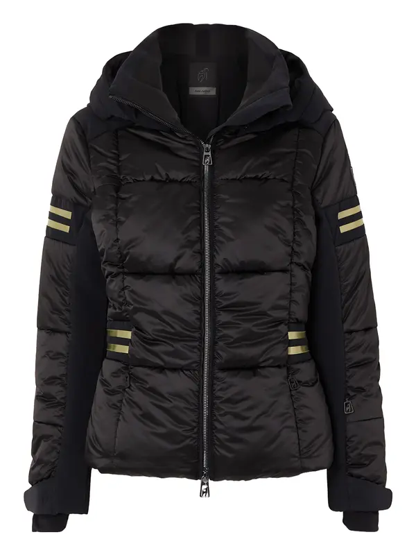 Toni Sailer Striped Quilted Hooded Ski Jacket - Black