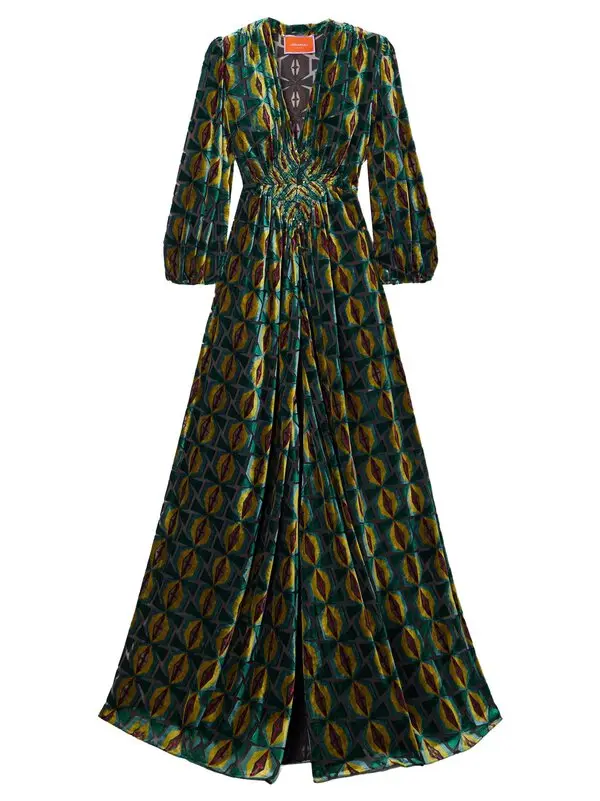 La DoubleJ Camerino Printed Devoré-velvet Maxi Dress - Green