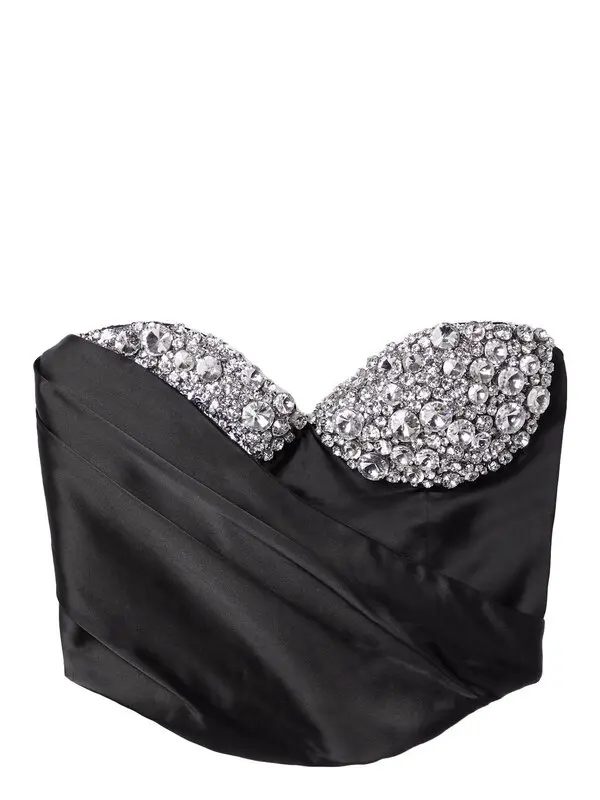 AREA Cropped Crystal-embellished Bustier Top - Black