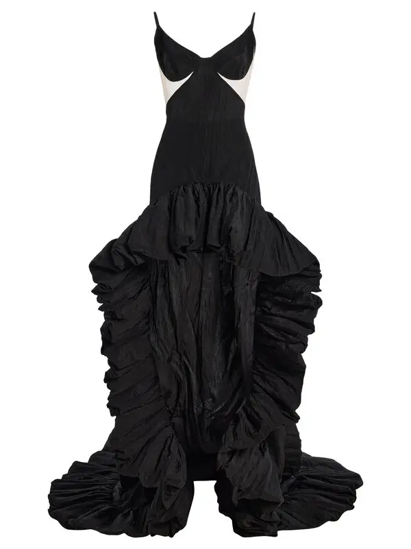David Koma Ruffled Taffeta Gown - Black