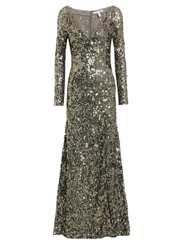 Rachel Gilbert Fleur Sequined Gown - Gunmetal