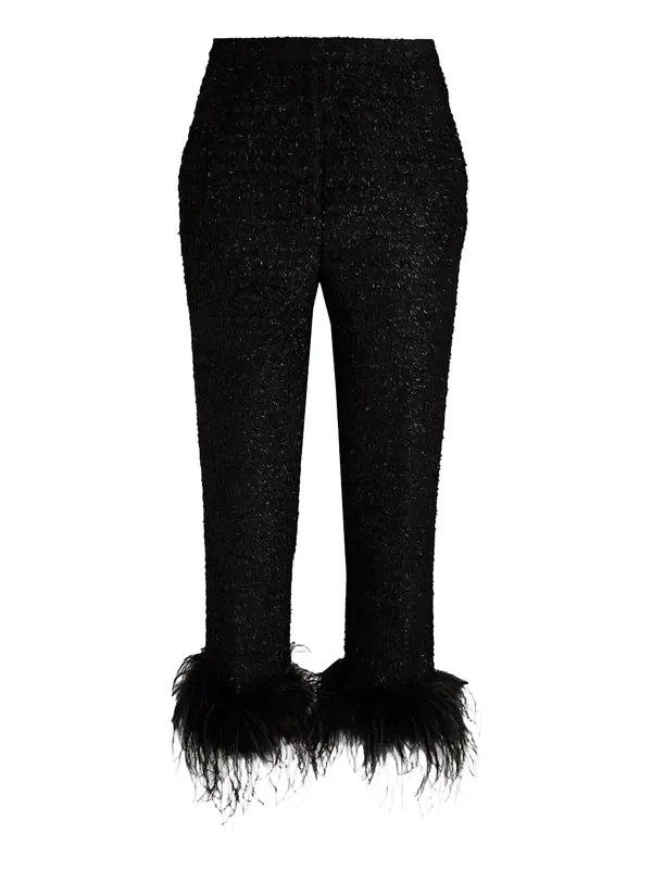 Rebecca Vallance Jourdan Feather-trimmed Tweed Pants - Black