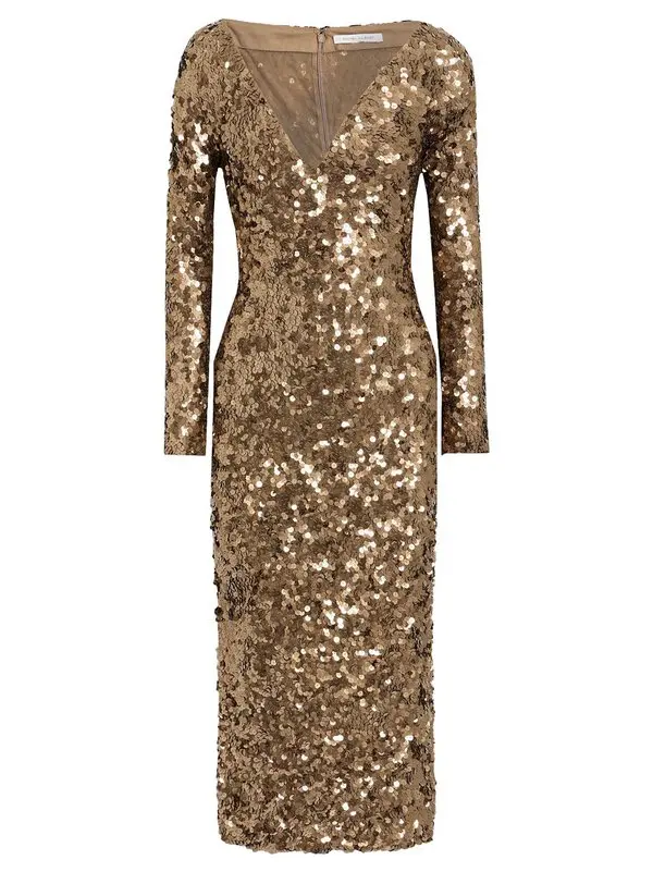 Rachel Gilbert Fleur Sequined Tulle Midi Dress - Bronze