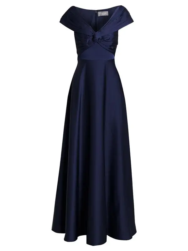 Theia Francesca Pleated Twist-front Gown - Midnight Blue