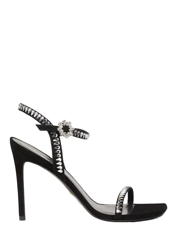 STUART WEITZMAN Gem Cut 100 Embellished Suede Sandals - Black
