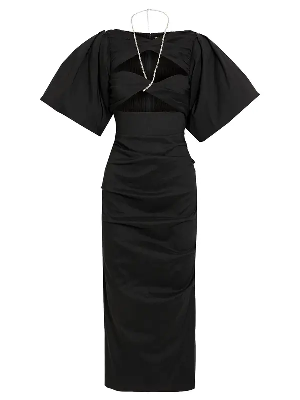 Rachel Gilbert Dahli Embellished Shantung Midi Dress - Black