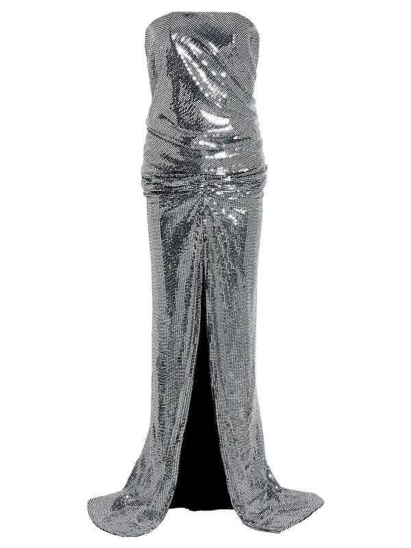 RHEA COSTA Strapless Draped Sequin Gown - Silver