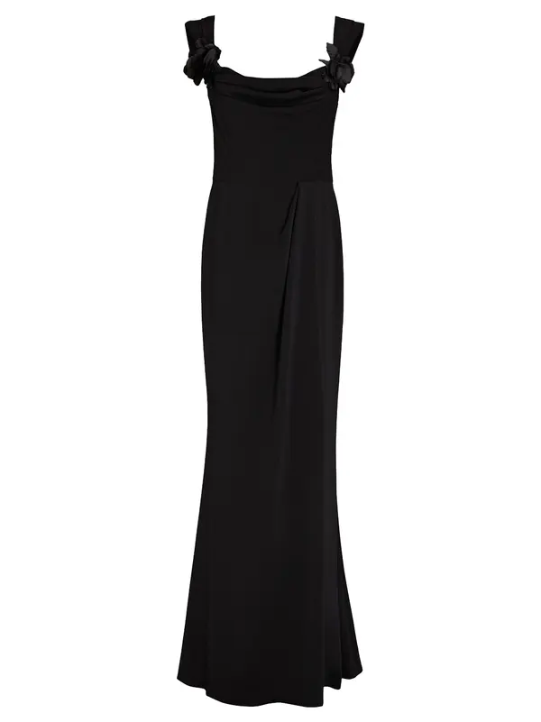 Marchesa Appliquéd Draped Gown - Black