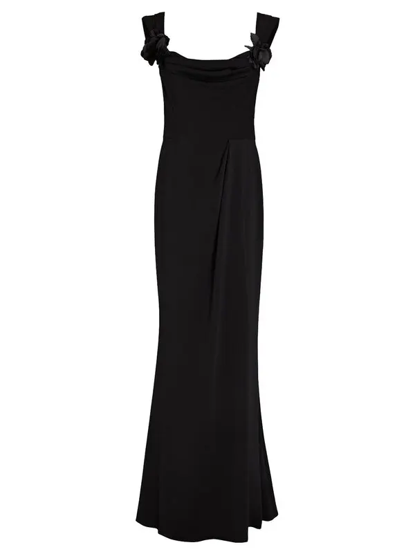 Marchesa Appliquéd Draped Crepe Gown - Black