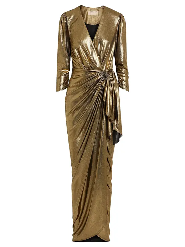 MARIA LUCIA HOHAN Adelyn Lamé Maxi Wrap Dress - Gold