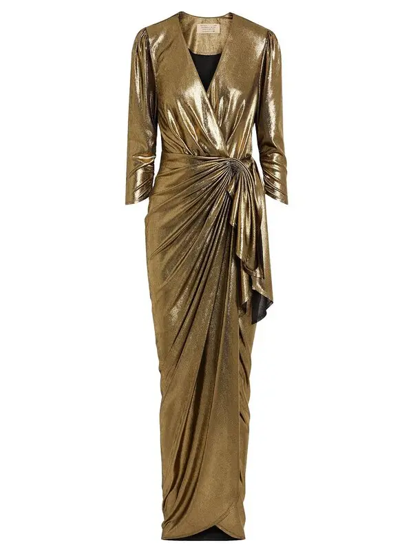 MARIA LUCIA HOHAN Adelyn Lamé Maxi Wrap Dress - Gold