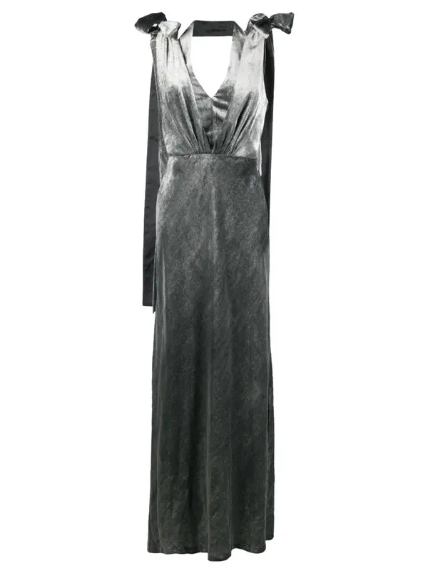 Alberta Ferretti V-neck Velvet Gown - Silver