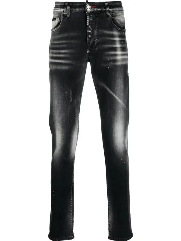 Philipp Plein Distressed Straight-leg Jeans - Black