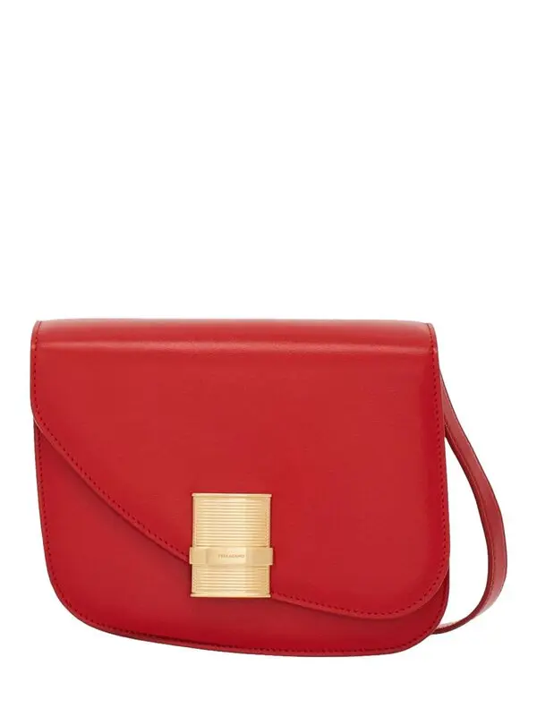FERRAGAMO Small Asymmetric Leather Crossbody Bag - Red