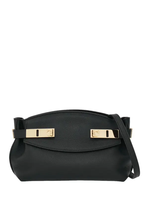 FERRAGAMO Small Hug Leather Crossbody Bag - Black