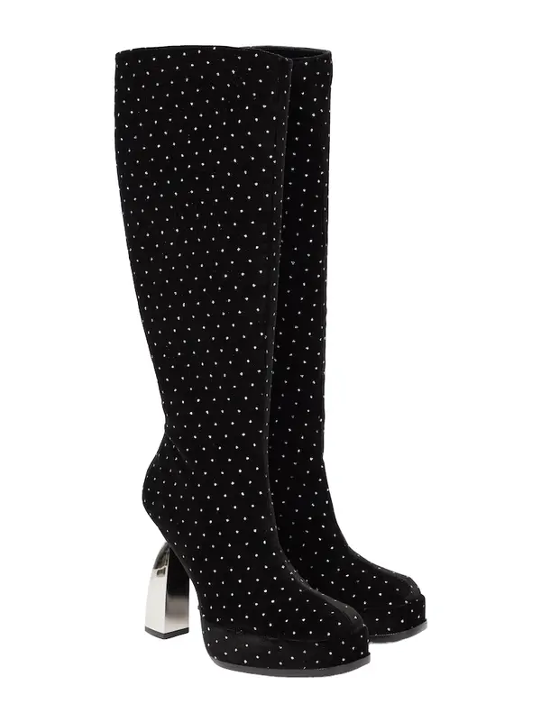 NODALETO Angel S Embellished Velvet Knee-high Boots - Black