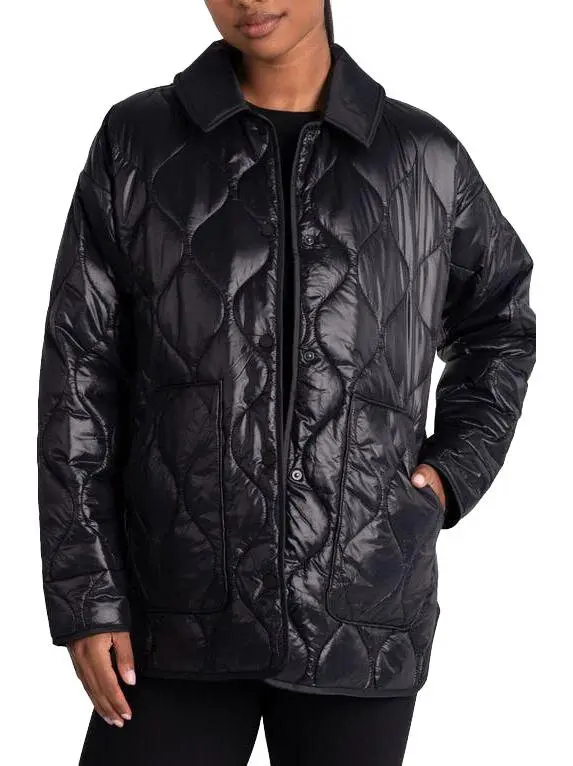 LOLE Quilted Water Repellent Nylon Shacket - Black Walnutdnu