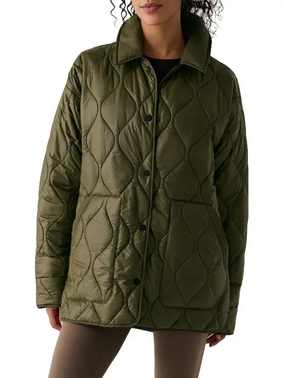LOLE Quilted Water Repellent Nylon Shacket - Moss