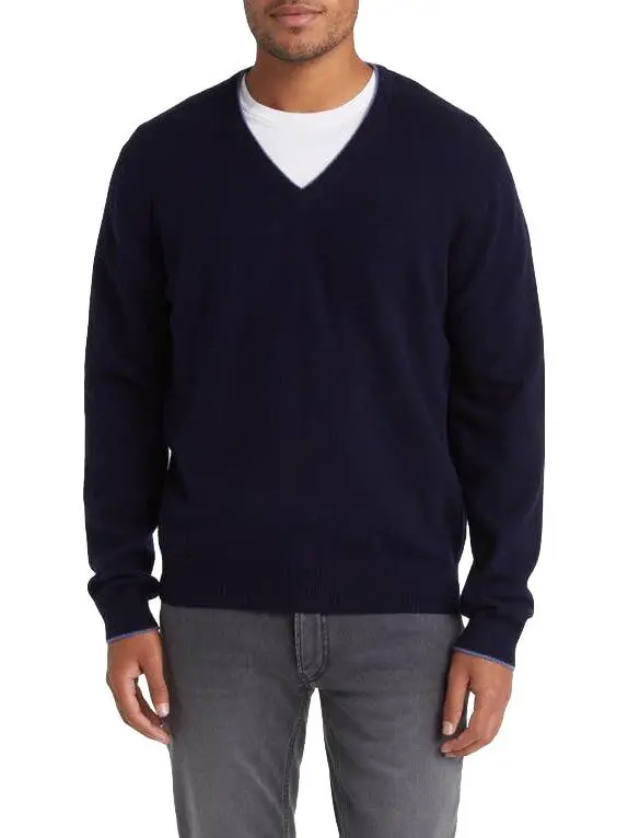 Lorenzo Uomo Tipped Merino Wool Sweater - Navy