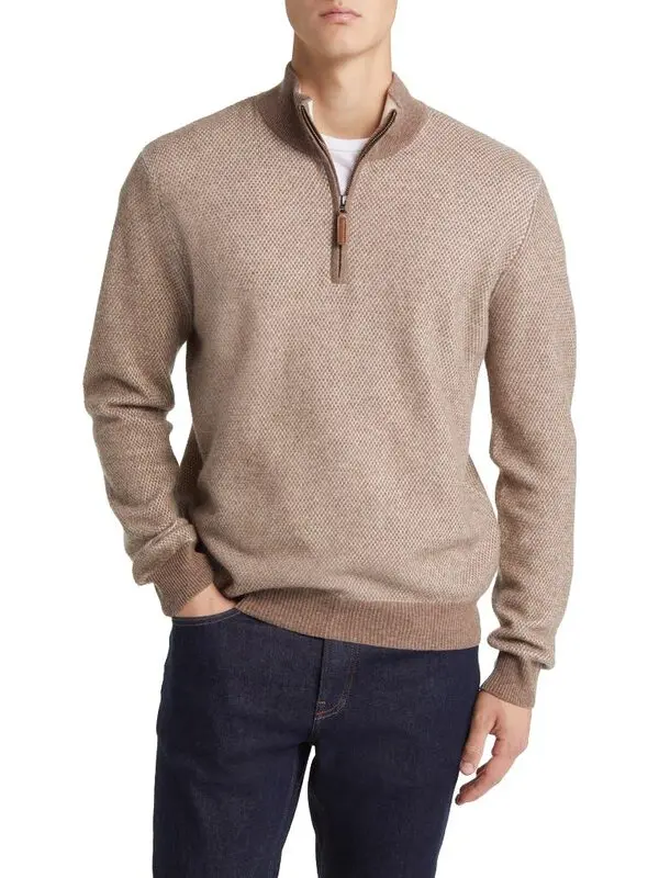 Lorenzo Uomo Merino Wool And Cashmere Quarter Zip Sweater - Camel