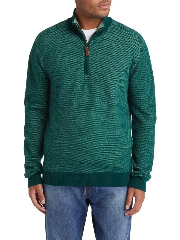 Lorenzo Uomo Merino Wool And Cashmere Quarter Zip Sweater - Sage