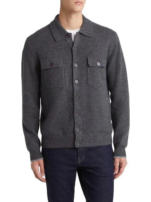 Lorenzo Uomo Merino Wool & Cashmere Cardigan - Charcoal