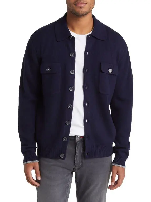 Lorenzo Uomo Merino Wool & Cashmere Cardigan - Navy