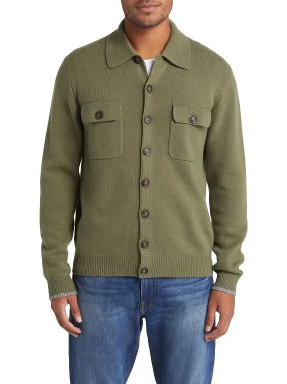 Lorenzo Uomo Merino Wool & Cashmere Cardigan - Olive Green