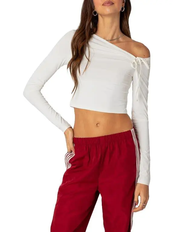 EDIKTED Winona One-shoulder Crop Top - White