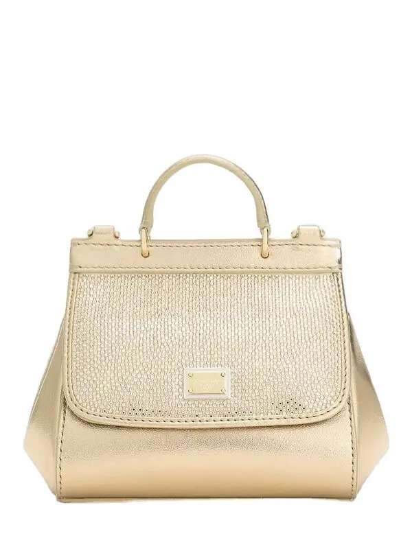 Dolce & Gabbana Mini Sicily Bag In Laminated Nappa With Rhinestones - Gold