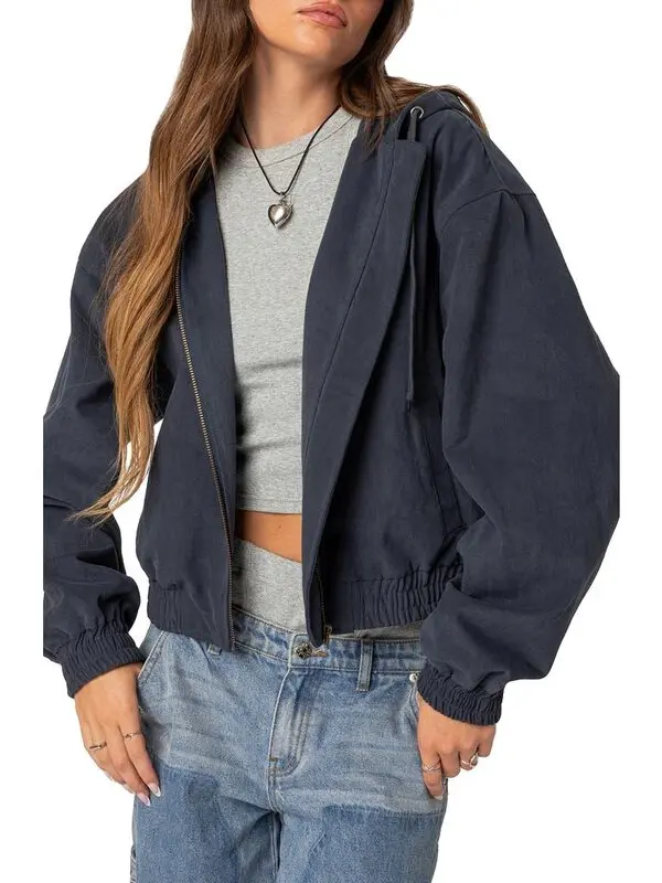 EDIKTED Milly Oversize Zip Crop Hoodie - Navy