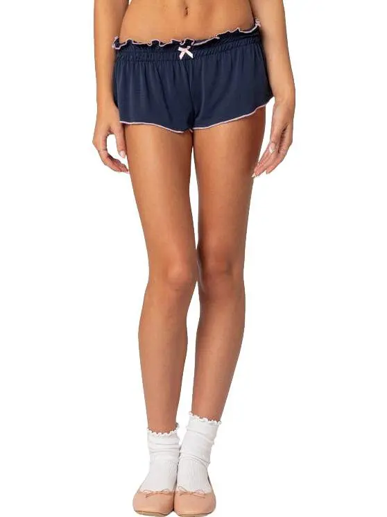 EDIKTED Alice Low Rise Ruffle Shorts - Navy