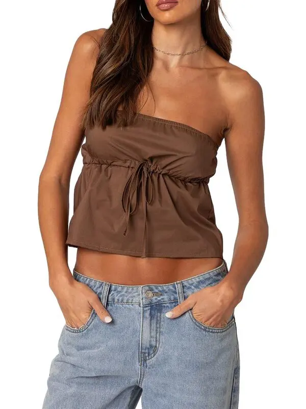 EDIKTED Reva Strapless Crop Top - Brown