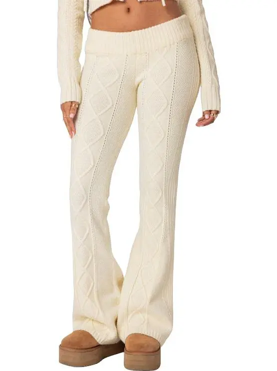 EDIKTED Ray Cable Stitch Knit Flare Pants - Cream