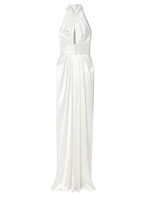 Naeem Khan Magnolia Pleated Silk-charmeuse Halterneck Gown - White