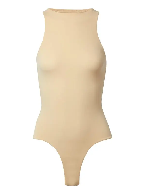 SKIMS Fits Everybody Stretch-satin Jersey Thong Bodysuit - Neutrals