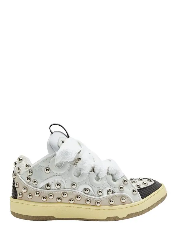 LANVIN Curb Panelled Studded Mesh Sneakers - White