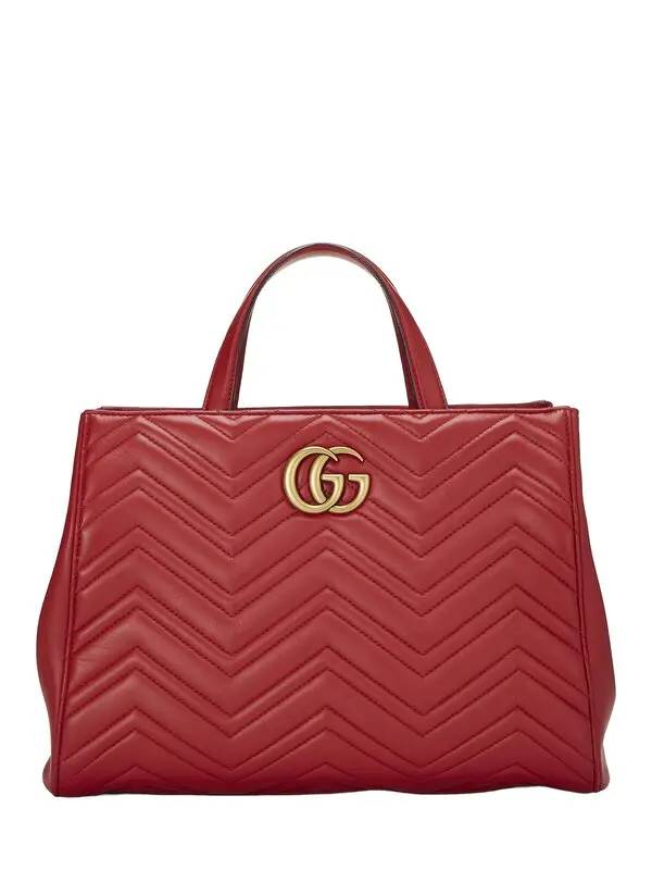Gucci Leather Gg Marmont Top Handle Bag - Red