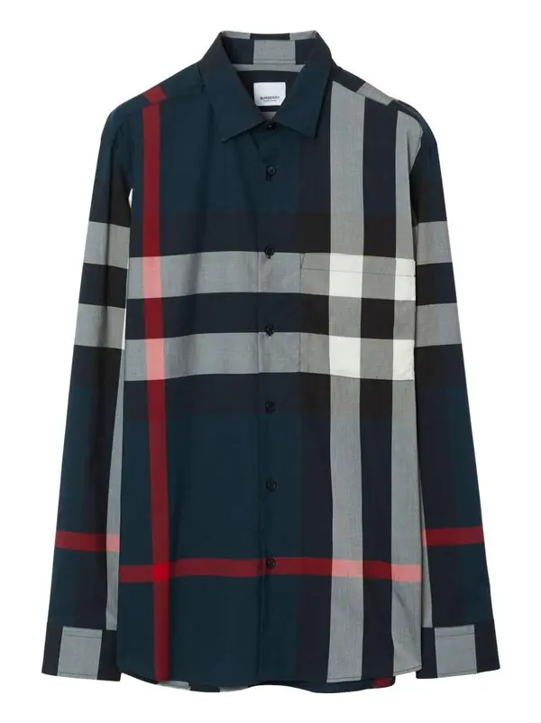 Burberry Check-pattern Cotton Shirt - Blue