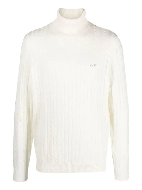 SUN 68 Logo-embroidered Cable-knit Jumper - White