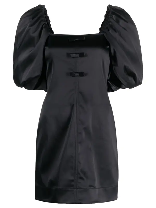 GANNI Bow-detail Satin Minidress - Black