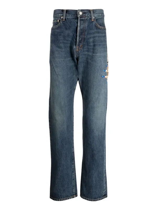 UNDERCOVERISM Bead-embellished Straight-leg Jeans - Blue