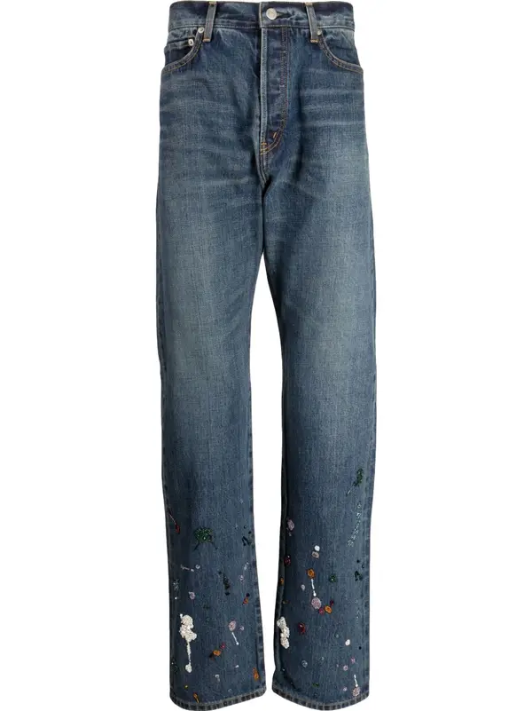 UNDERCOVERISM Bead-embellished Straight-leg Jeans - Blue