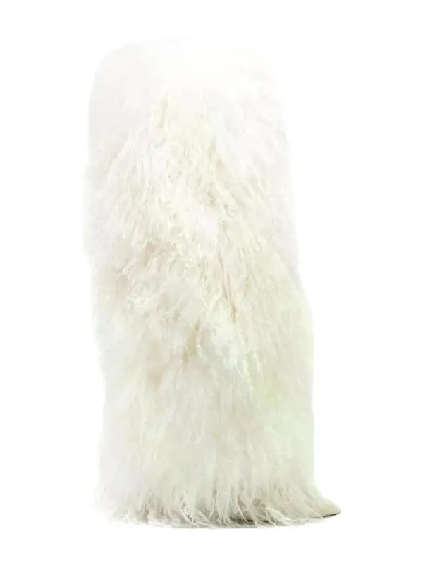 Paris Texas Shearling Knee-high Stiletto Boots - White