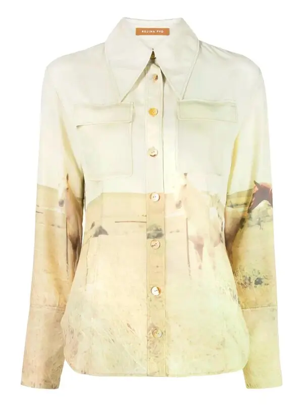 REJINA PYO Camille Horse-print Shirt - Brown