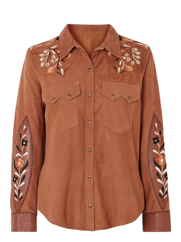 FORTELA Embroidered Suede Shirt - Brown