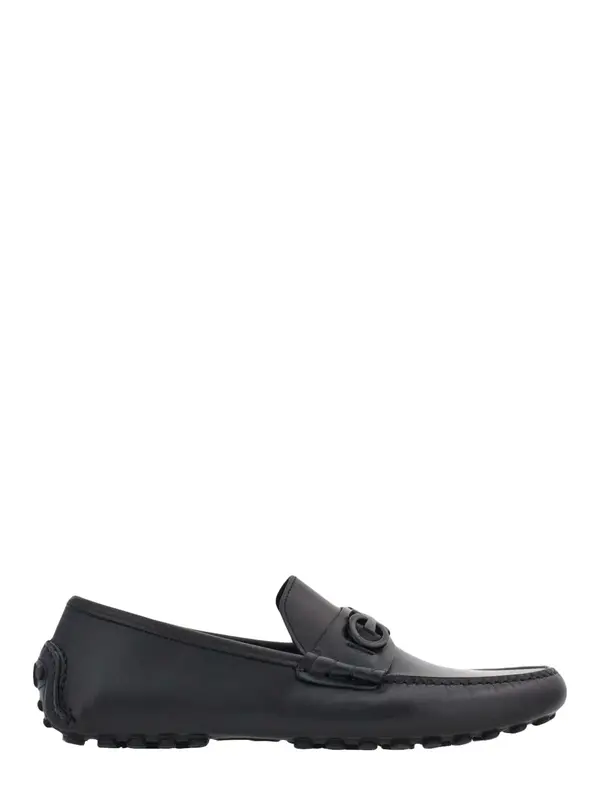 FERRAGAMO Gancini Leather Loafers - Black