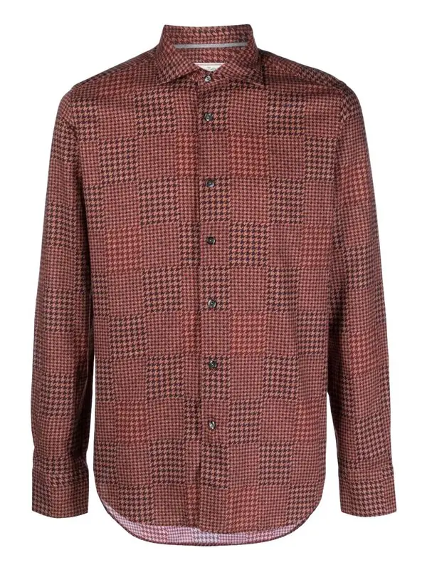 TINTORIA MATTEI 954 Dogtooth-print Cotton Shirt - Red